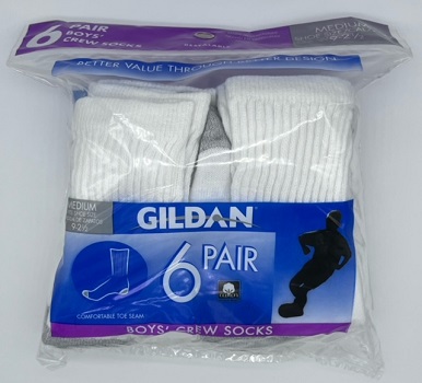 #4-G-CREW Boy's 'Gildan' Crew Socks (9-2.5) - $1.50 per pack of 6 (12 ...